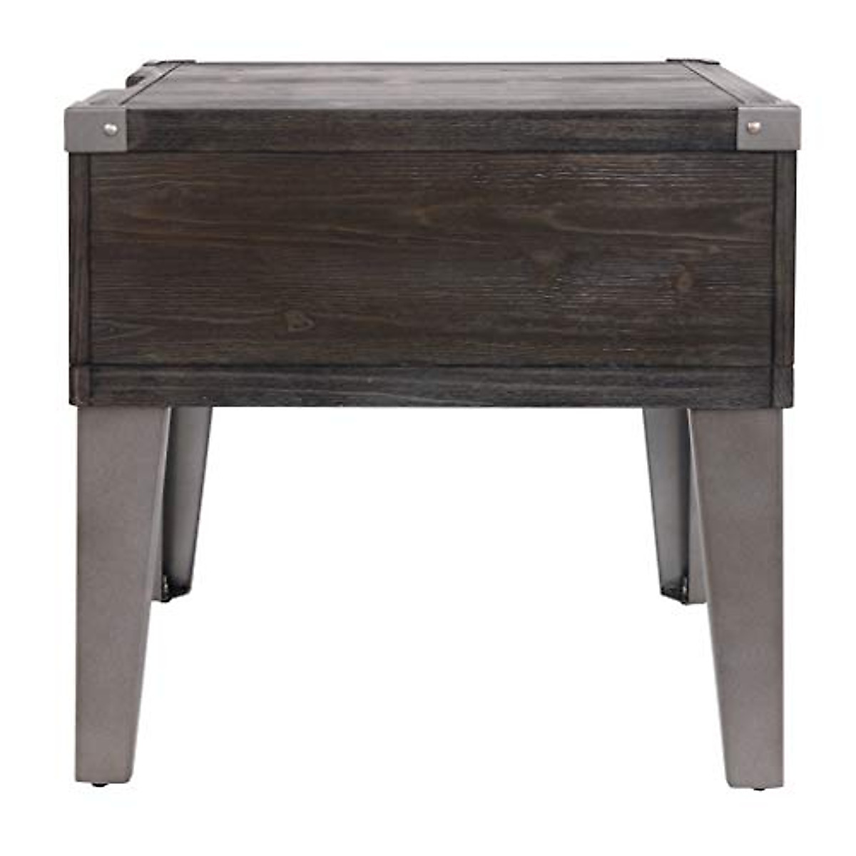 Signature Design by Ashley Todoe Industrial Square End Table with 1 Drawer, 2 Outlets and 2 USB Charging Ports, Dark Gray with Weathered Pine Finish