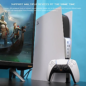 6 Port USB Hub for PS5, USB High-Speed Expansion Hub Charger Splitter Compatible with PlayStation 5 (Original Model), Extender Adapter 4 USB + 1 USB Charging Port + 1 Type C Port