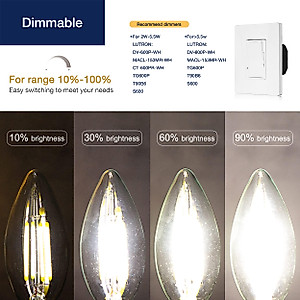 FLSNT 100W Equivalent Candelabra LED Bulbs 5000K Daylight, Dimmable LED Chandelier Light Bulbs for Dining Room, Living Room, Porch, 800LM, E12 Base, 6 Pack