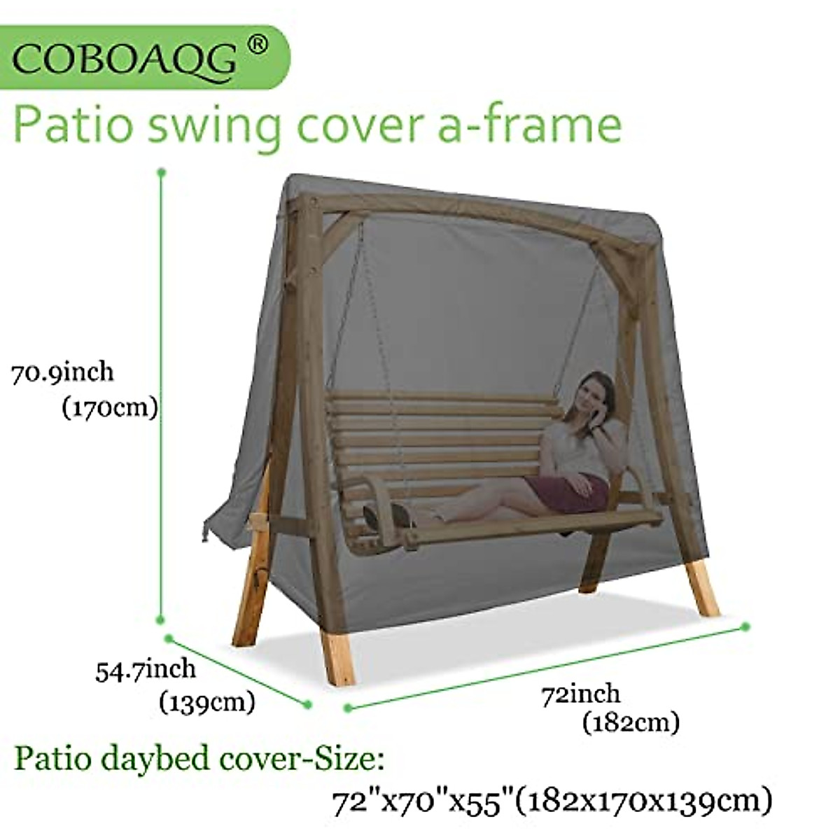 COBOAQG Patio Swing Cover a-Frame Waterproof 72 Inch Outdoor Swing Cover,420D Oxford Fabric UV Resistant Weather Protector for Patio Garden Hammock A-Frame Swing (Black)