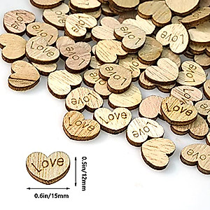 Lystaii 400pcs Rustic Wooden Love Heart Wedding Table Scatter Decoration Valentines’ Day Engraved Natural Wood Heart Table Confetti Children's DIY for Crafts Wedding Engagement Baby Shower Party