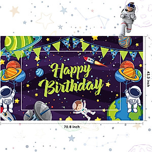 Space Birthday Decorations Banner Outer Space Happy Birthday Banner Backdrop, Astronaut Rocket Space Birthday Banner Space Themed Party Decorations Supplies for Boys Girls Kids 72.8x43.3 Inch