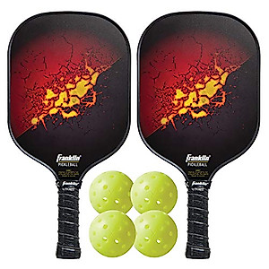 Franklin Sports Pickleball Paddle and Ball Set - (2) Fiberglass Pickleball Rackets + (4) X-40 Pickleballs - USA Pickleball (USAPA) Approved, Red/Yellow