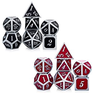 DNDND Color Changing Metal Dice Set, Temperature Sensitive DND Game Dice Set with Free Metal Tin for Dungeons and Dragons D&D Rolling Table Games (Silver Number with Black to Red)