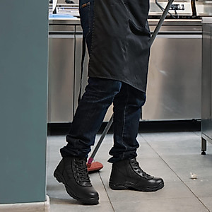 NORTIV 8 Mens Military Tactical Work Boots Side Zipper Leather Outdoor 8 Inches Motorcycle Combat Boots Size 12 Wide US Trooper-W, Black-8 Inches