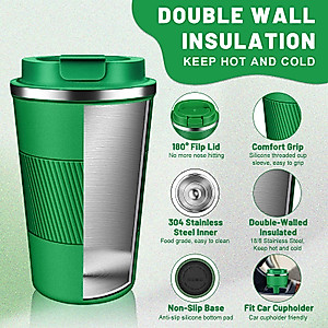 Insulated Coffee Tumblers with Flip Lid 12oz / 17oz, Stainless Steel Travel Coffee Mug Leak Proof, Vacuum Insulated Coffee Mug Thermos Cup, Keeps Cold and Hot for Coffee Tea