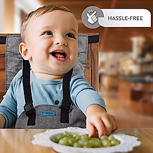 Baby Portable High Chair Booster Seat with Carry Bag by Vevoza- Cloth Harness Toddler Chair Seat with Adjustable Straps to Fit Any Chair- Machine Washable Toddler Feeding/Eating Travel Seat Accessory