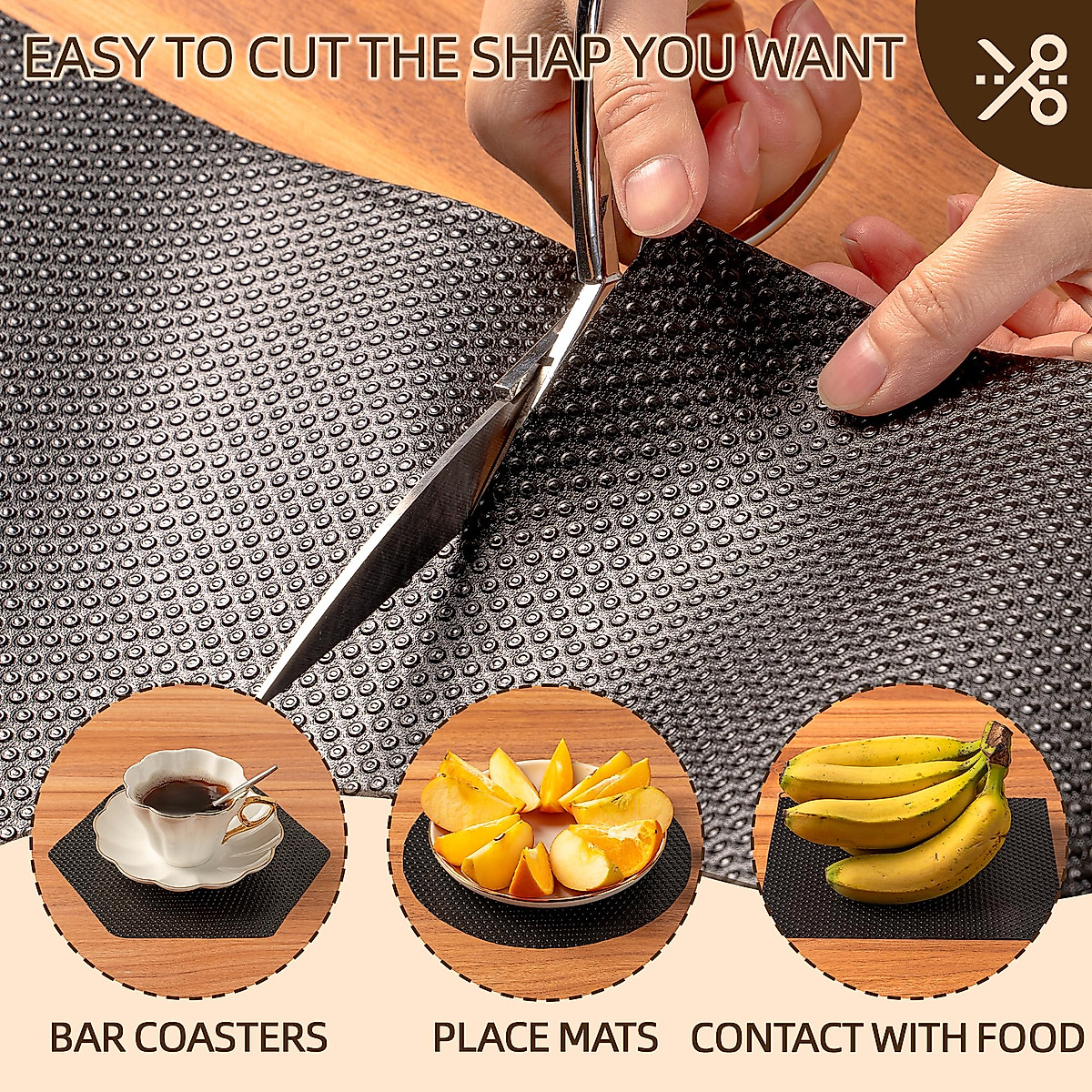 Shelf Liner for Kitchen Cabinets Black- Food Safe, Non-Adhesive, and Waterproof - Easy to Clean and Reusable - Perfect for Shelves,Fridge,Drawers,Cupboard and Pantry Cabinets (12" x 120"/Black)