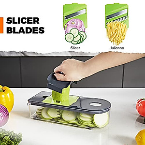 Kitexpert Vegetable Chopper, Onion Chopper Dicer Veggie Chopper with 7 Blades and Container, 7-in-1 Spiralizer Chopper Vegetable Cutter, Kitchen Vegetable Slicer Dicer Cutter Food Chopper (Grey)