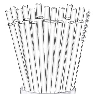 ALINK 12-Pack Reusable Plastic Clear Straws, 13 inch Extra Long Tumbler Straws for 1 Gallon, 64 oz 40 oz 32 oz Water Bottles, Plus Cleaning Brush