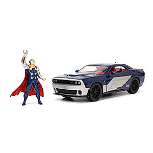 Jada Toys Marvel 2015 Dodge Challenger SRT Hellcat Die-cast Car w/ 2.75" Thor Figure, Toys for Kids and Adults