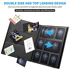 JIQEZNL Card Binder, 360 Pockets Upgraded Trading Card Binders, Cards Collection Binder 9 Pocket, Side Loading Yugioh Binder Book Holder for MTG, TCG, Sport, Football, Baseball Collector Cards - Black