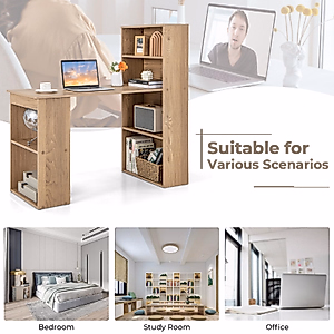 GRAFFY Computer Desk with Shelves, Natural