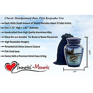 Immortal Memories Bass Fishing Keepsake Urn - Bass Fish Keepsake Cremation Urn for Ashes - Mini Fishing Urn - Handcrafted Bass Fish Sharing Urn Blue BU-K 0
