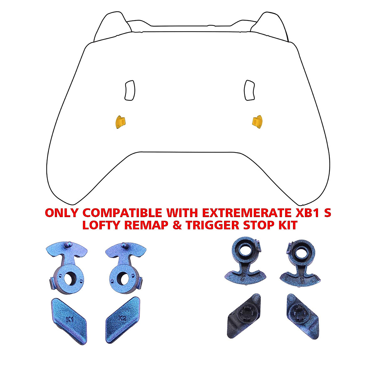 Chameleon Purple Blue Glossy Replacement Redesigned Back Buttons HK3 HK4 Trigger Lock K1 K2 Paddles for eXtremeRate Xbox One S X Controller Lofty Remap & Trigger Stop Kit