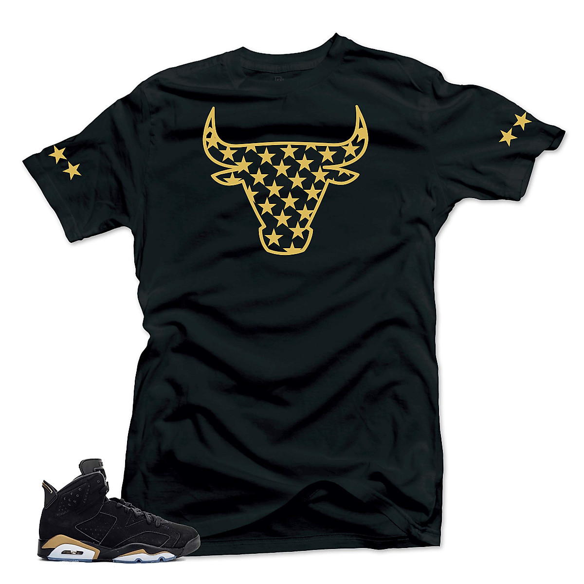 Jordan 6 DMP Defining Moments Match Tees (Jordan 6 DMP Defining Moments - Bull Stars Shirt (Black), 4XL)