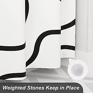 AmazerBath Shower Curtain, Black and White Shower Curtain Set with 12 Metal Hooks, Rustic Black Lines Art Fabric Shower Curtains for Bathroom Decor, Waterproof Black Strip Shower Curtain, 72x72 Inches