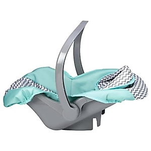 Adora Baby Doll Car Seat Carrier with Removable Seat Cover - Machine Washable, Fits Most Dolls & Plush Animals Up To 20”, Birthday Gift For Children Ages 2+ - Zig Zag Green Mint (Grey Handle)