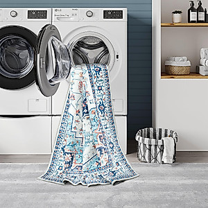 Art&Tuft Area Rugs 8x10, Machine Washable Rugs 8x10 - Stain Resistant Large Living Room Rug, Low Pile No Slip 8x10 Area Rugs for Bedroom, Living Room, Kitchen, Office, Blue