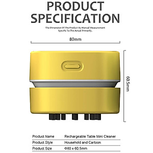 ODISTAR Desktop Vacuum Cleaner, Mini Table dust Sweeper Energy Saving,High Endurance up to 120 mins, Cordless&360º Rotatable Design for Cleaning Hairs,Crumbs,Computer Keyboard,Piano,car(Yellow)