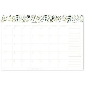 Bliss Collections Monthly Planner, Greenery Watercolor, Undated Desk Calendar and Planner for Organizing and Scheduling Tasks, Productivity Tracker, Goals, Notes and To-Do Lists, 12"x18" (18 Sheets)