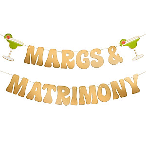 xo, Fetti Margs & Matrimony Gold Foil Banner - 5 Ft. | Bachelorette Party Decoration, Fiesta Photo Booth, Summer Bride To Be Backdrop, Bridal Shower