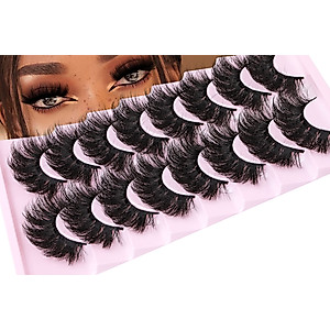 False Eyelashes Thick 20MM Lashes Mink Fluffy Volume 3D Fake Eyelashes Dramatic Full Long Faux Mink Eye Lashes Pack 8 Pairs Big Curly False Lash ALICROWN