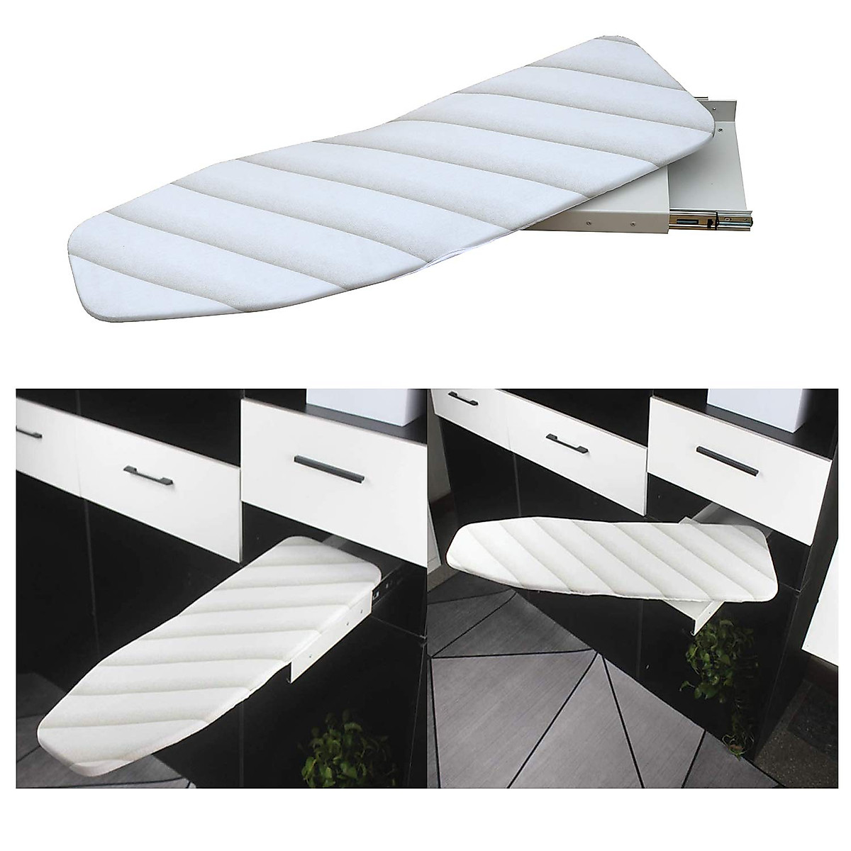 MYOYAY Ironing Board, Retractable Pull Out Ironing Board, 180 Degree Rotation Foldable Ironing Board, with Heat Resistant Cover, Drawer Mounted, Space Saving