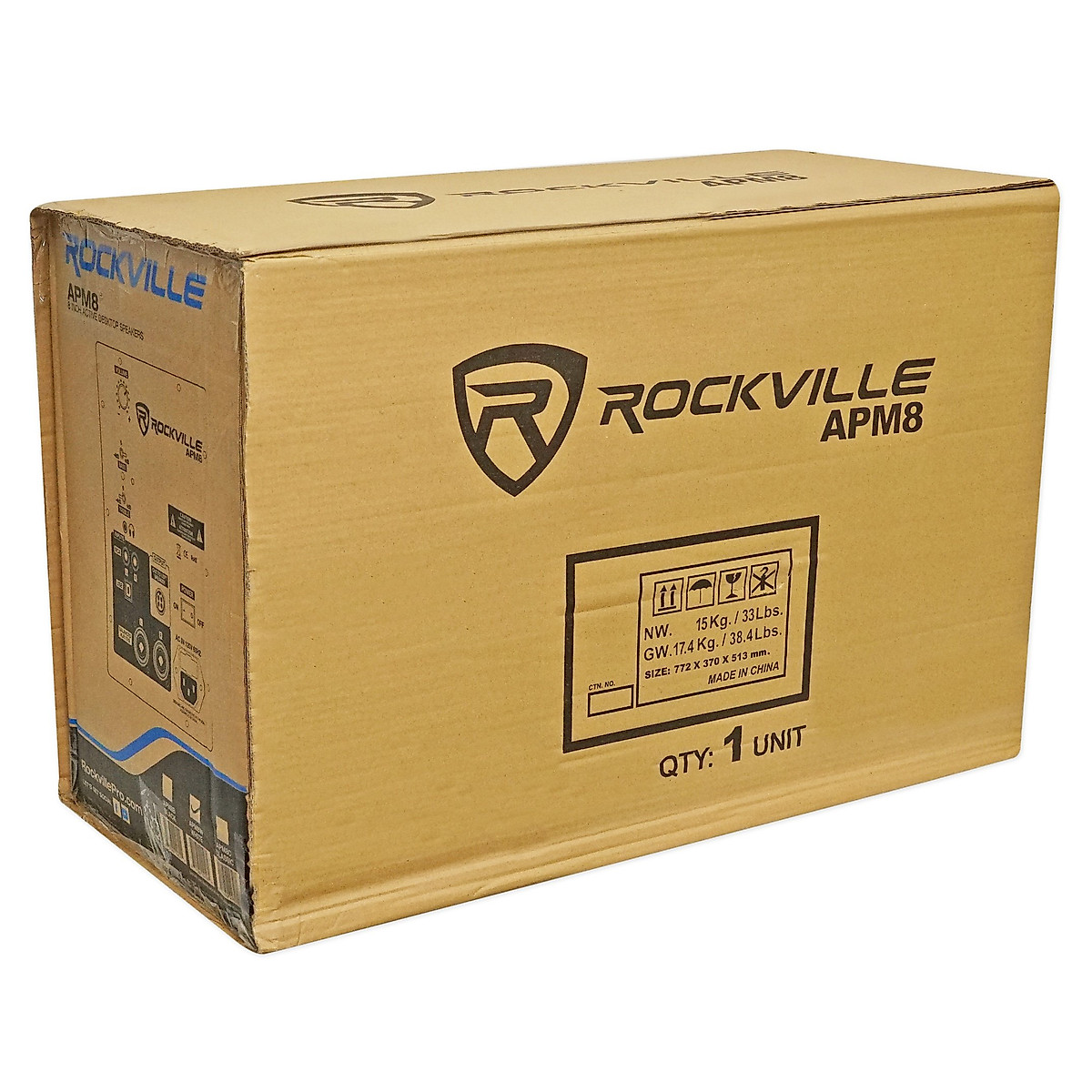 Rockville APM8W Powered USB Studio Monitor Speaker Pair in White, 8", 2-Way, 500W, EQ, MDF Wood, RCA/XLR, Perfect for Studios, Recording, Music