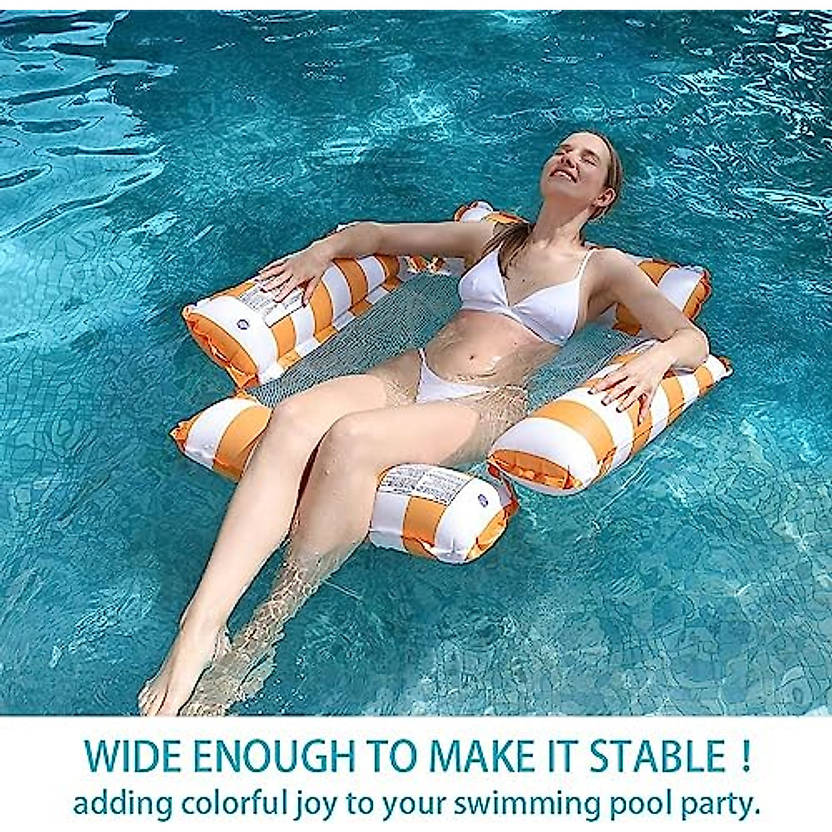 3 Pack Inflatable Pool Chair Float, Water Hammock Lounge Chair, Multi-Purpose Drifter Pool Floats for Summer Pool Lake Beach (Navy Blue + Light Blue + Orange)