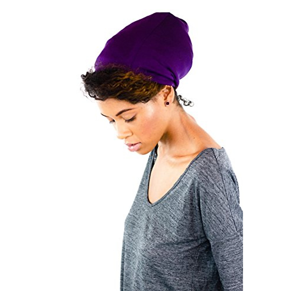 Grace Eleyae GE Sleep Cap | Slap Silky Sleeping Stylish Beanie Hat Premium Quality Head Cover for Curly Hair Women Soft & Smooth Sleep Caps (Purple)