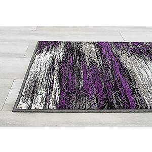 Champion Rugs Modern Rugs for Living Room Abstract Brush Stripes Soft Plush Purple Grey Black Area Rug Rugs Carpet for Office and Kitchen (2’ X 7’ Runner)