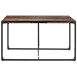 Tidyard Dining Table Rough Raclaimed Wood Tabletop Dinner Table Powder-Coated Steel Legs for Kitchen, Bistro, Restaurant, Home Furniture 55.1 x 55.1 x 29.5 in