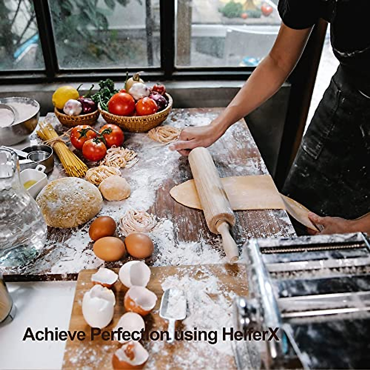 HelferX 17.6 inch Wooden Rolling Pin for Baking - Long Dough Roller for All Baking Needs