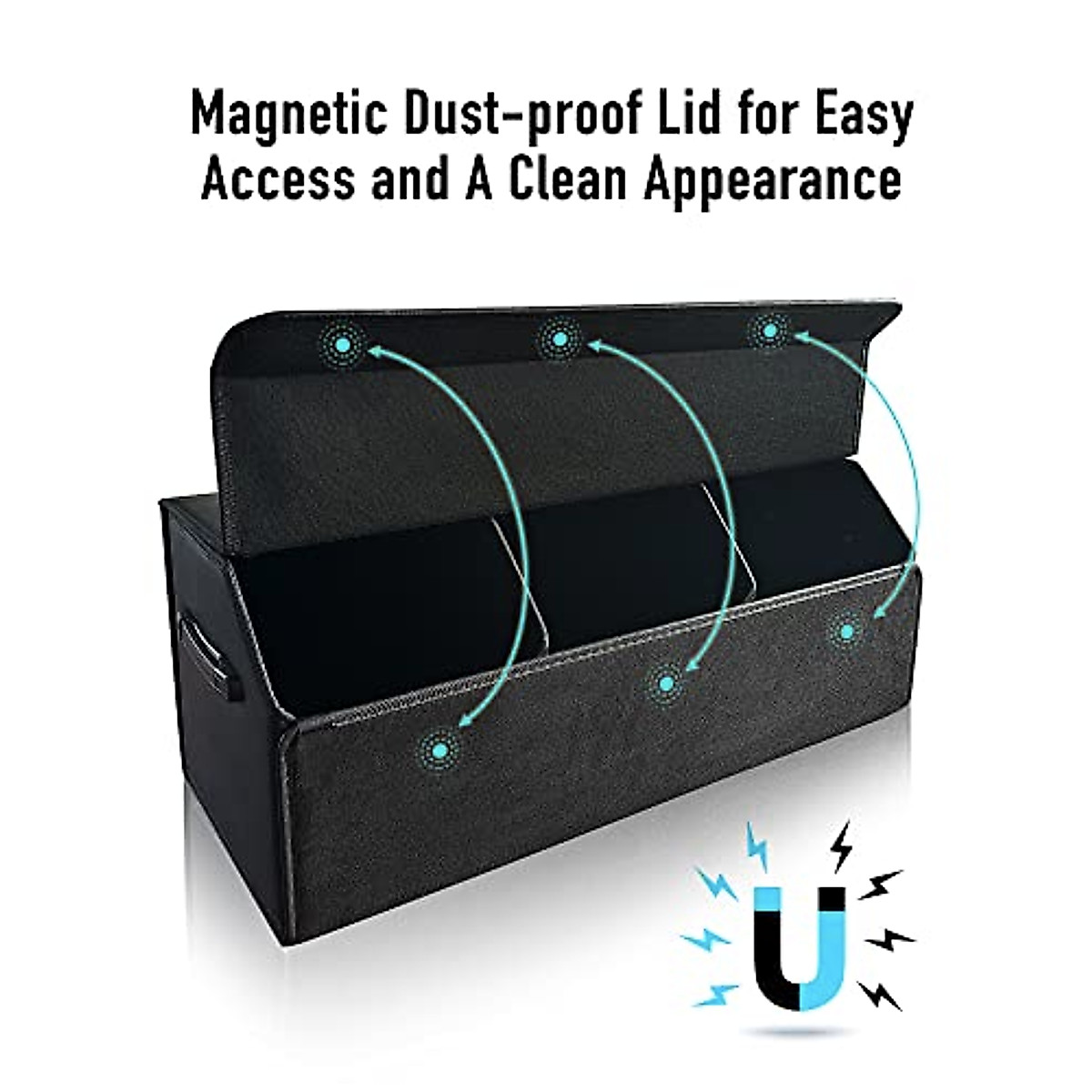 Fyzeoty Car Organizers and Storage - Trunk Organizer for Suv Sedan,Car Trunk Leather Storage Box,Extra Large,Magnetic Lid,Collapsible and Adjustable