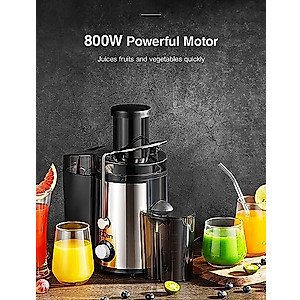 Juicer Machine, 800W Centrifugal Juicer Extractor with Wide Mouth 3” Feed Chute for Fruit Vegetable, Easy to Clean, Stainless Steel, BPA-free (Black)
