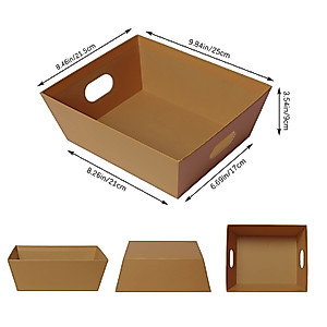 Baskets For Gifts Empty, 5 PCS Sturdy Diy Bulk Gift Basket Kraft Market Tray Cardboard Basket With Handles, Gift Basket Kit Supplies Wrap To Fill For St Patricks Day, Sympathy,Birthday, Irish Wedding