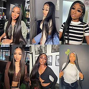 WUANYO 13x6 Straight Lace Front Wigs Human Hair Pre Plucked with Baby Hair 13x6 HD Transparent Lace Frontal Wig 180% Density Brazilian Virgin Wigs for Black Women
