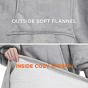 Beauty Shine Oversized Wearable Blanket Hoodie,Sherpa Hooded Blanket Adult as Birthday Gifts for Men Mom Women Girlfriend,Cozy Sweatshirt with Giant Pocket(Grey,Zipper)