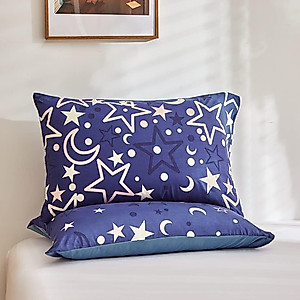 Feelyou Galaxy Glow in The Dark Duvet Cover for Girls Kids Queen Purple Universe Starry Night Bedding Set Super Soft Outer Space Stars Moon Comforter Cover Set Girl Bedroom Glow Decor Bedspread Cover