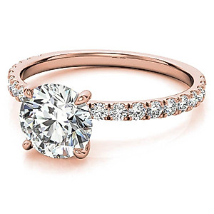 10K Solid Rose Gold Handmade Engagement Ring 1.00 CT Round Cut Moissanite Diamond Solitaire Wedding/Bridal Ring Set for Women/Her, Classic Ring Gifts for Her