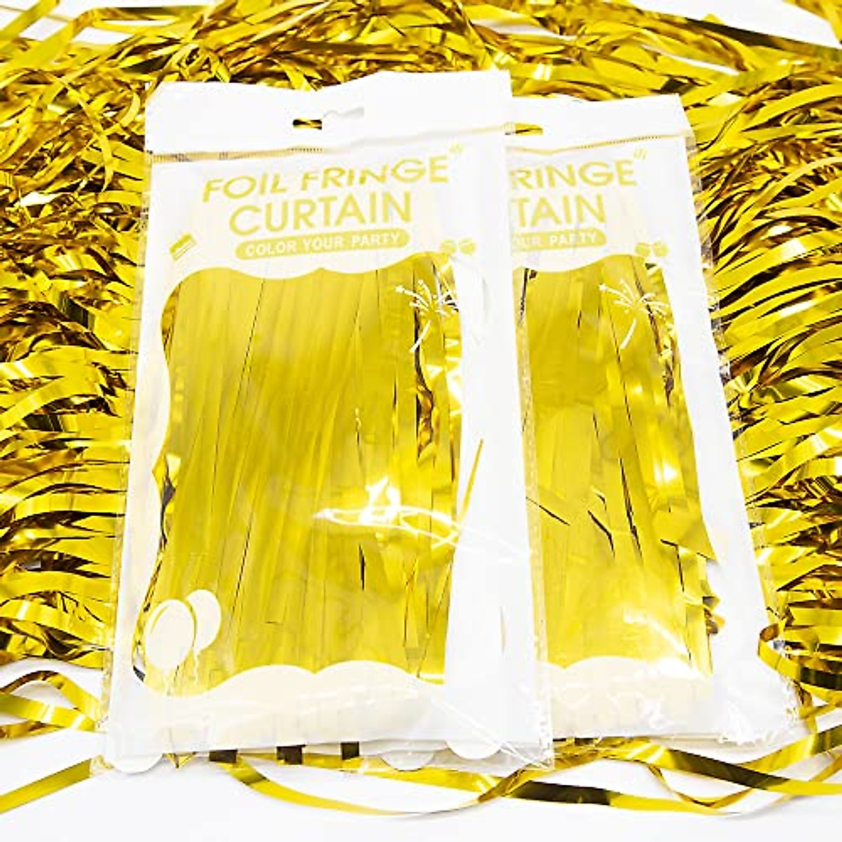 Gold Backdrop Fringe Curtain for Party Decor -6.5x6.5ft, Pack of 2 | Gold Foil Curtain Backdrop Tinsel Streamers for Bachelorette Party Baby Shower Graduation Birthday Wedding Photo Booth Backdrops