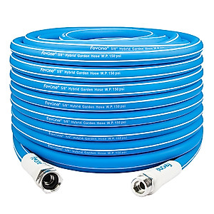 Fevone Garden Hose 100 ft x 5/8", Drinking Water Safe, Heavy Duty Water Hose, Flexible and Lightweight, Hybrid Hose Kink Free, Easy to Coil, Solid Aluminum Fittings - No Leak