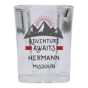 R and R Imports Hermann Missouri Souvenir 2 Ounce Square Base Liquor Shot Glass Adventure Awaits Design