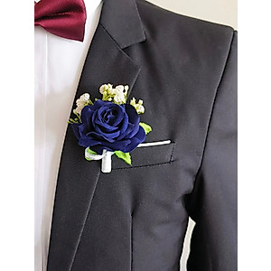MAFELOE 2Pcs of Wrist Corsage and Boutonniere Set, Artificial Flowers Accessories Suit Decor for Wedding Prom Party Homecoming Ceremony Anniversary - Navy Blue