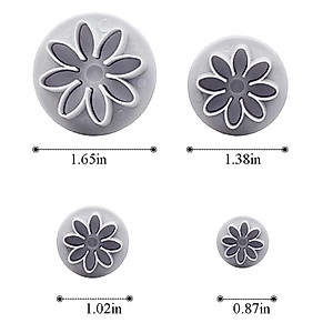 Sunflower Fondant Cutter Flower Molds for Fondant 4PC Chrysanthemum 8Petals Daisy Plunger Cutter Gerbera Cutting Set Cookie Cutter Decorating Mold Tools Decoration Embossing Tool