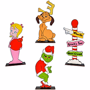 Christmas Table Decorations Signs Christmas Wooden Centerpiece Signs Xmas Theme Wooden Table Toppers for Christmas Holidays Party Supplies 4 Pack