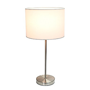 Simple Designs LT2040-WHT 23" Tall Contemporary Standard Metal Stick Lamp with Round Base and Drum Fabric Shade for Home Décor, Bedroom, Office, Dorm, Living Room, Entryway, Foyer, BSN & White