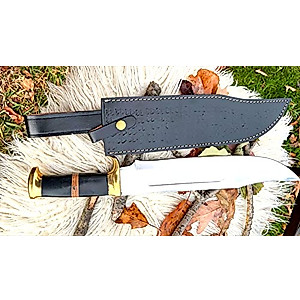 Dundee 440C Crocodile Bowie Knife Full Tag Paper Cutting Shapening With Hand Stitch Leather Sheath