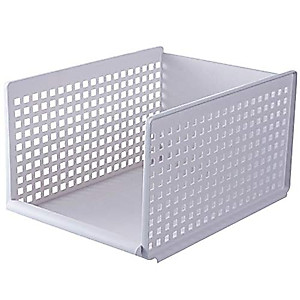 HomeDecoGoods Sturdy Simple Plastic Storage Drawers, Stackable Small Large Sliding Basket Organizer Drawer, White - Storage Drawers Organizer Using for Office, Kitchen, Living Room (Small)